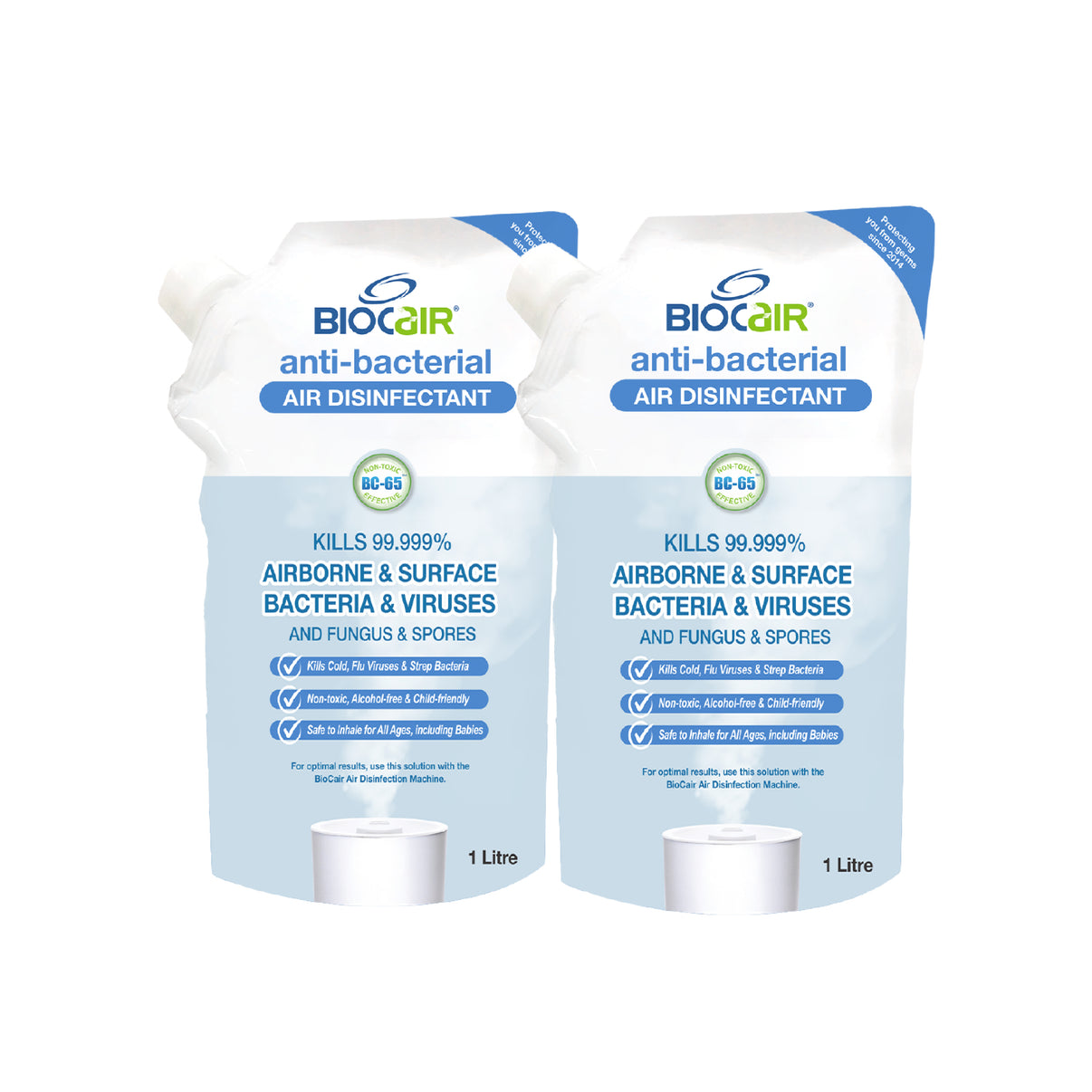 BioCair Anti-Bacterial Disinfectant Air Purifying Solution, 1 Litre, 2 ...